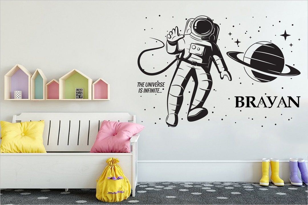 Custom Name Astronaut Wall Decals, Outer Space Wall Decal, Astronaut ...