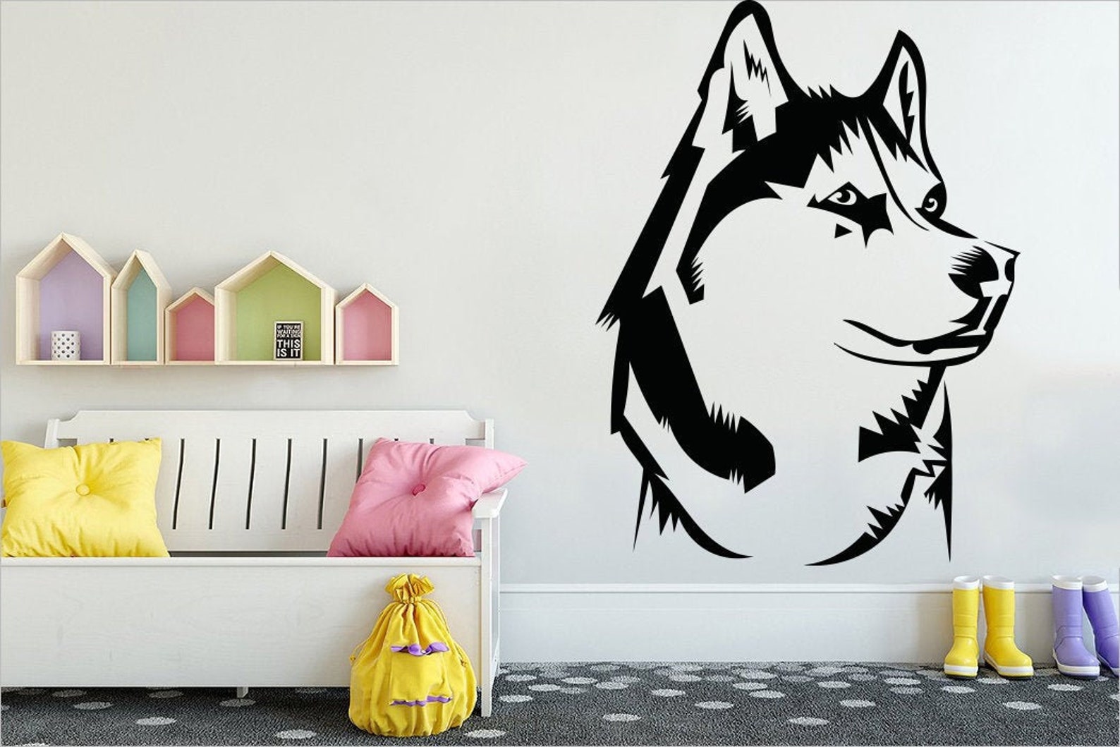 Husky Wall Decal Kids Room Husky Dog Stickers Wall Art Animal - Etsy