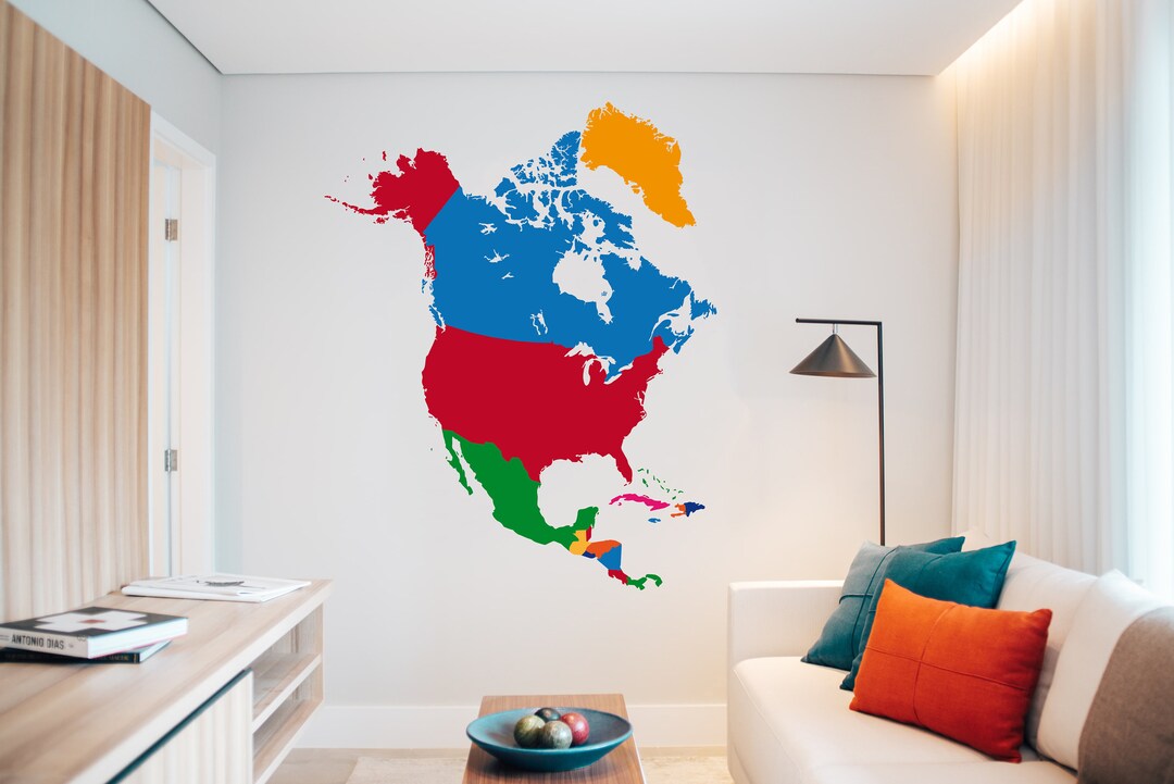 North America Continent Wall Vinyl Decal, North America Map Wall Art ...