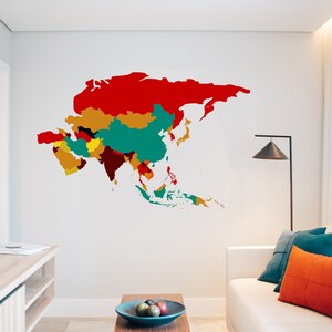 Asia Map Wall Art Vinyl Sticker, Asia Continent Wall Vinyl Decal, Asia ...