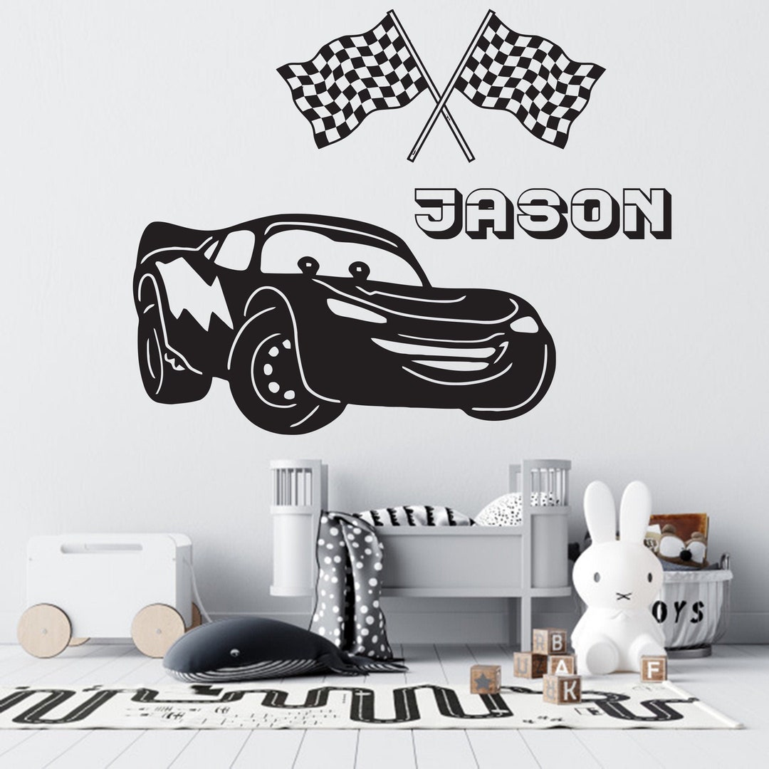 Custom Name Cars Wall Decal, Race Car Vinyl, Boys Room Cars Decal ...