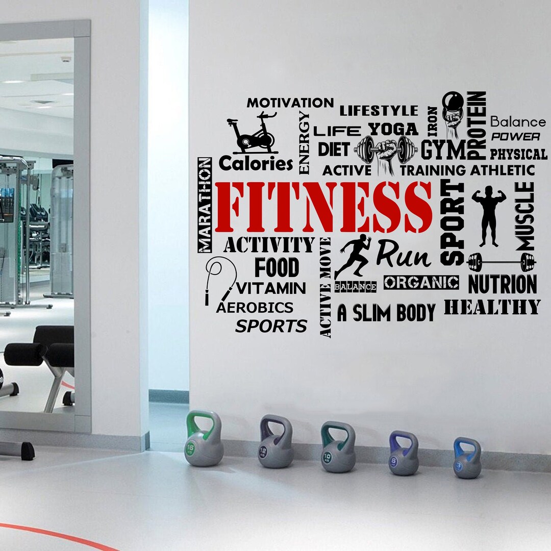 Fitness Center Workout Wall Decal, Gym Wall Decal, Fitness Gym Club ...