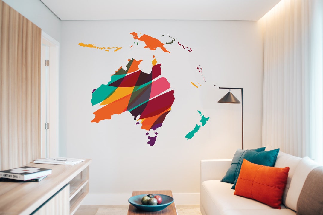 Oceania Continent Wall Vinyl Decal, Australia Map Wall Mural Decor ...