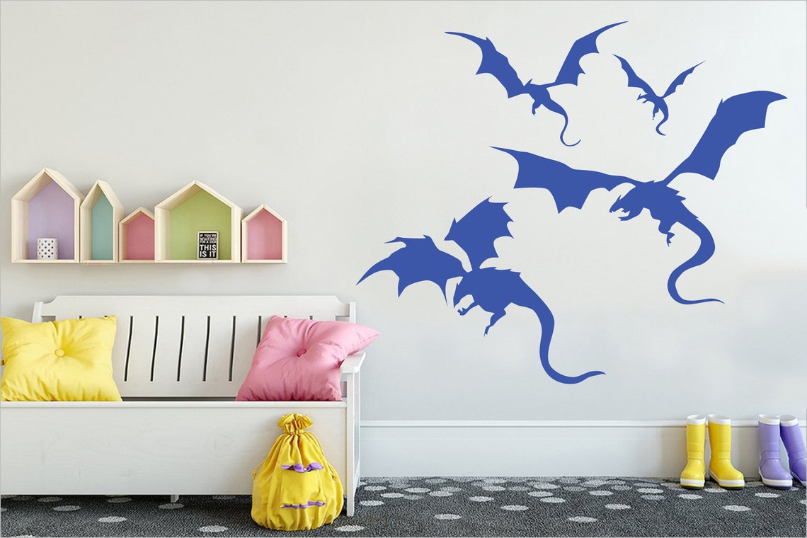 Dragon Wall Decals Flying Dragons Vinyl Wall Decal Animals - Etsy