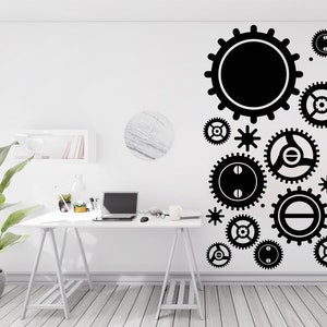 Gear Art Wall Decal, Technology Vinyl Wall Art Decals, Gamer Room Decal ...