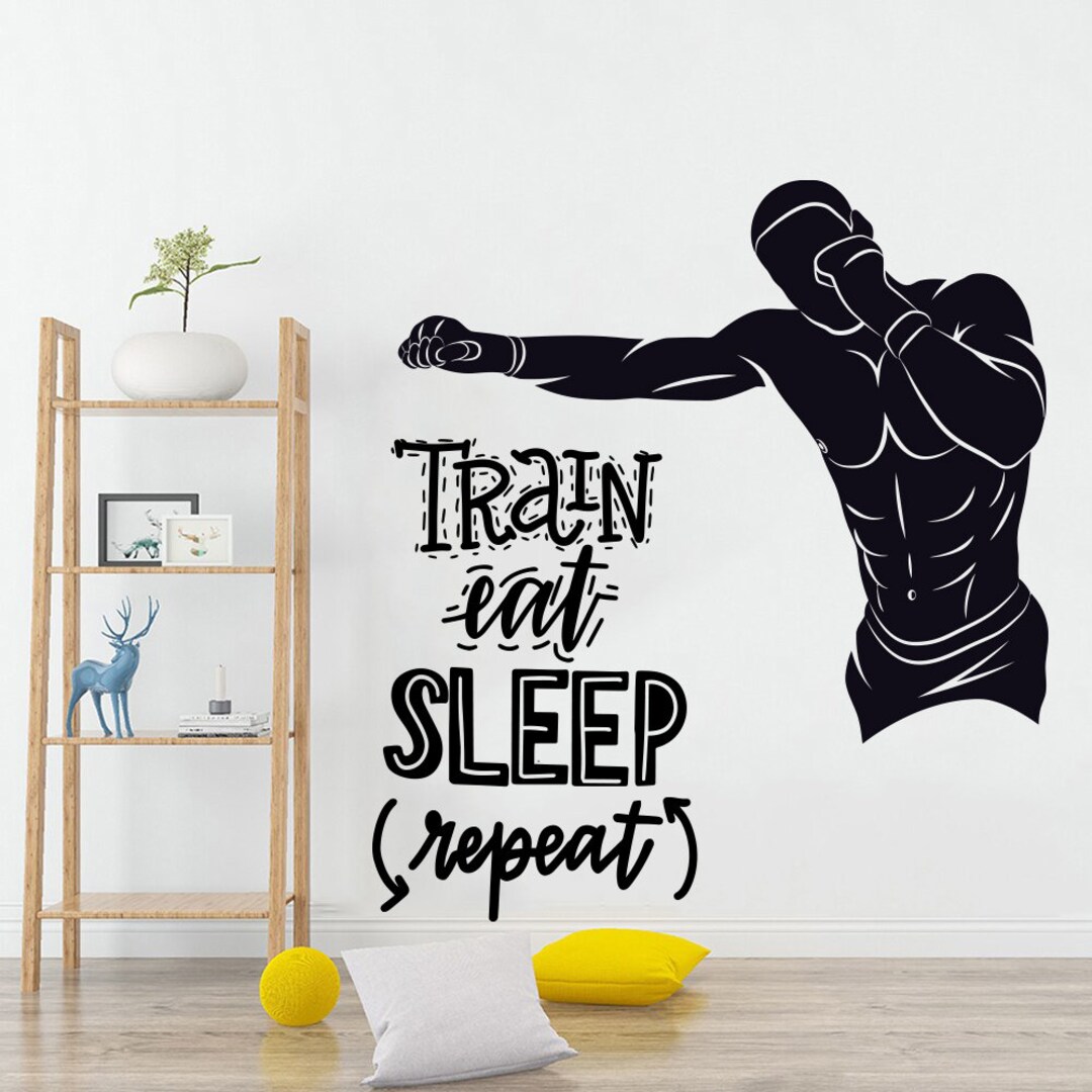 Boxing Wall Decal Boxing Stickers Wall Art Train Eat Sleep Repeat Gym ...