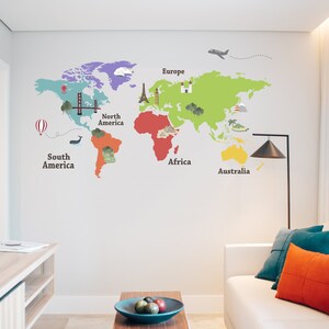 World Map Wall Decor - Travel Agency Decoration, World Map Wall Decal ...