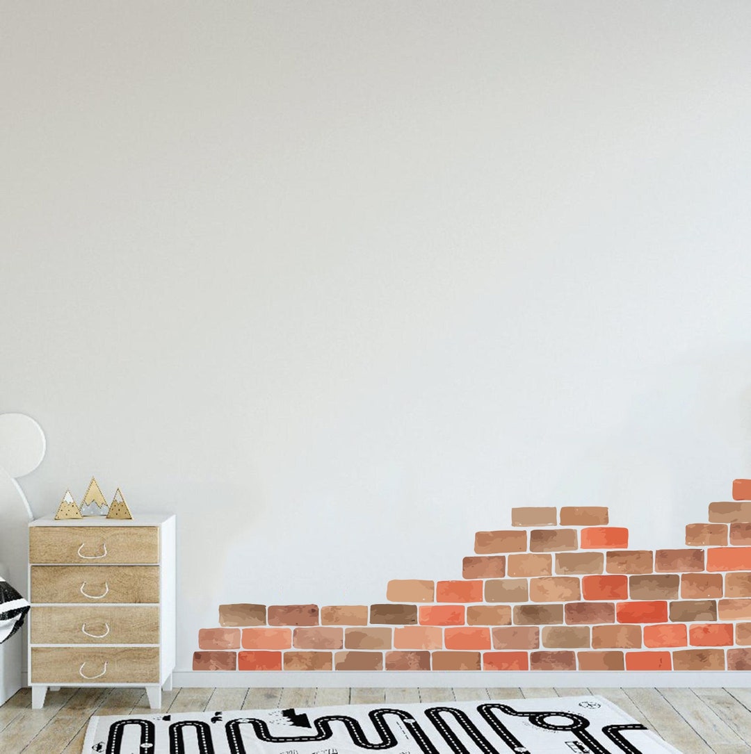 Bricks Wall Decal, Watercolor Bricks Mural, Bricks Wall Sticker, Brick ...