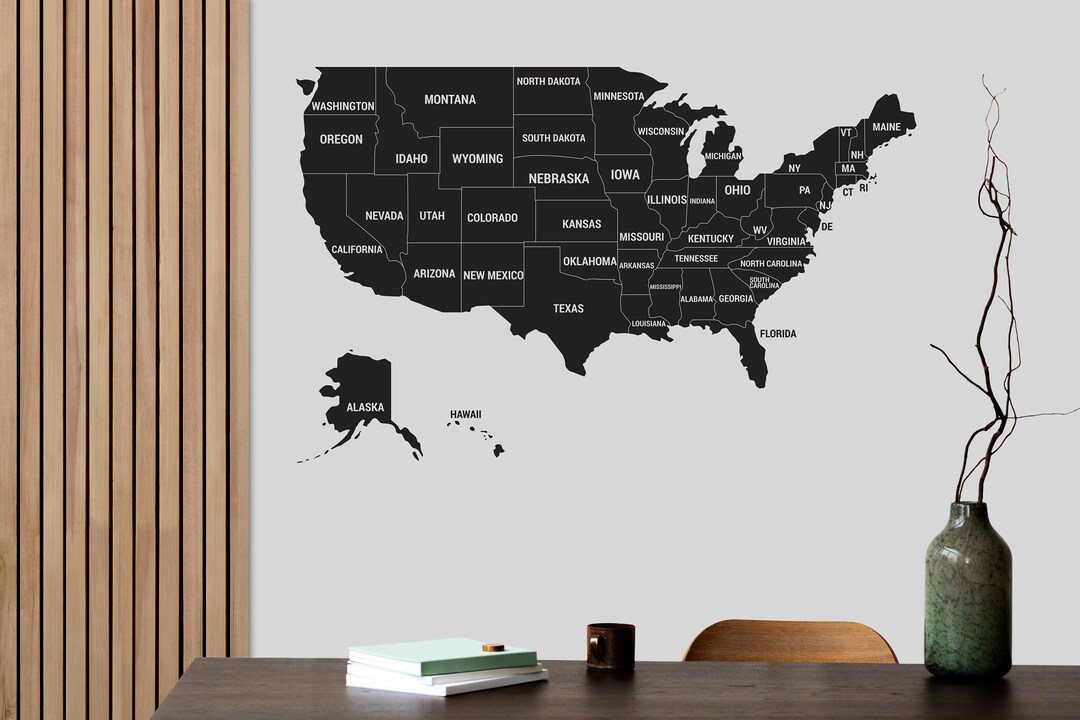 United States of America Map Wall Mural Decor, USA Map Flag Wall Decal ...