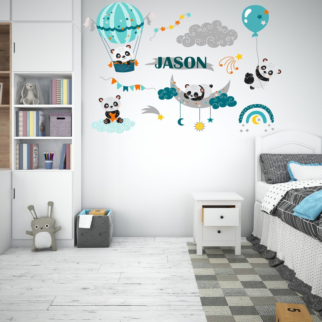Panda Wall Decal, Custom Nursery Wall Art, Panda Decor Kids Room, Panda ...
