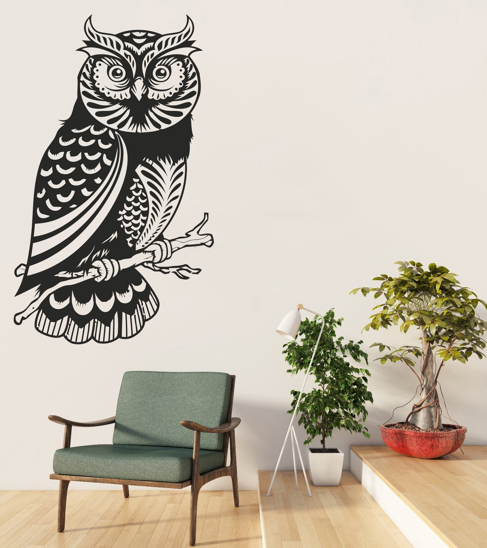 Owl on Branch Wall Decal Owl Vinyl Wall Nature Vinyl Wall - Etsy
