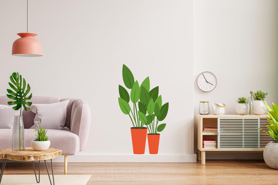 Plants in Pots Wall Vinyl Sticker Decal, Plants Wall Decoration, Flower ...