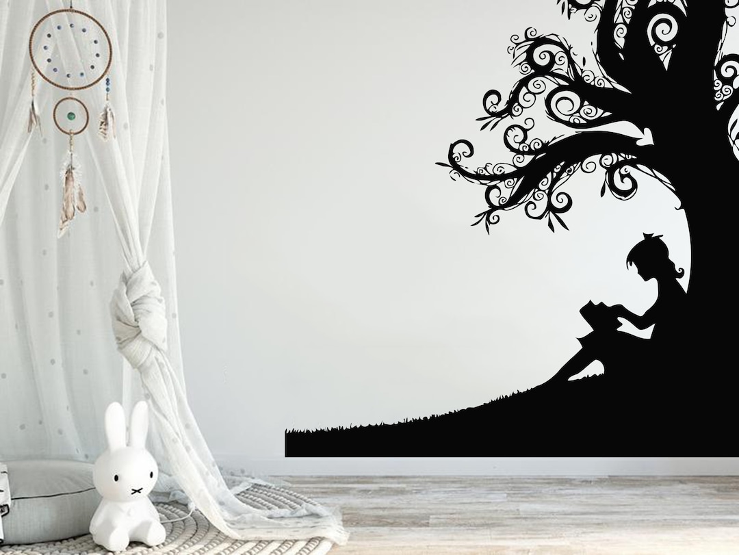 Girl Reading Books Under Tree Vinyl Wall Art Decal for Homes, Kids ...