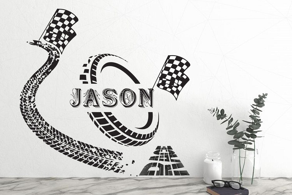 Personalized Name Wheel Tire Track Wall Decals Tire Marks - Etsy