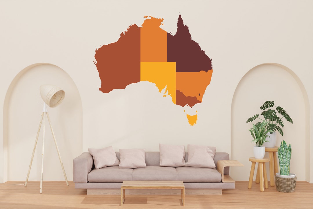 Australia Map Wall Mural Decor, Australia Map Wall Art Vinyl Sticker ...