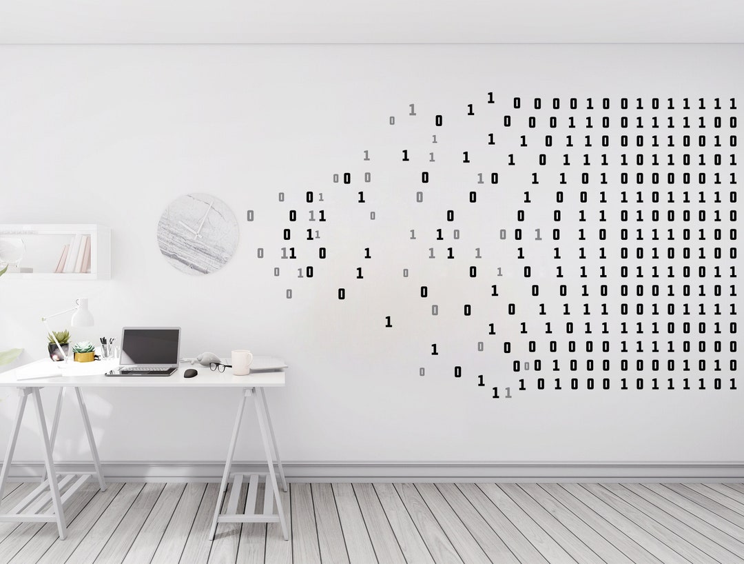 Binary Code Wall Decal, Technology Vinyl Wall Art Decals, Gamer Room ...