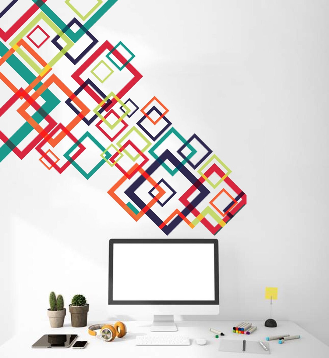 Squares Wall Decal, Square Wall Sticker Office Decor, Geometric Wall ...