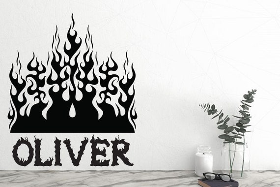 Custom Name in Flame Decal Name Fire Flames Decal Fire Place | Etsy