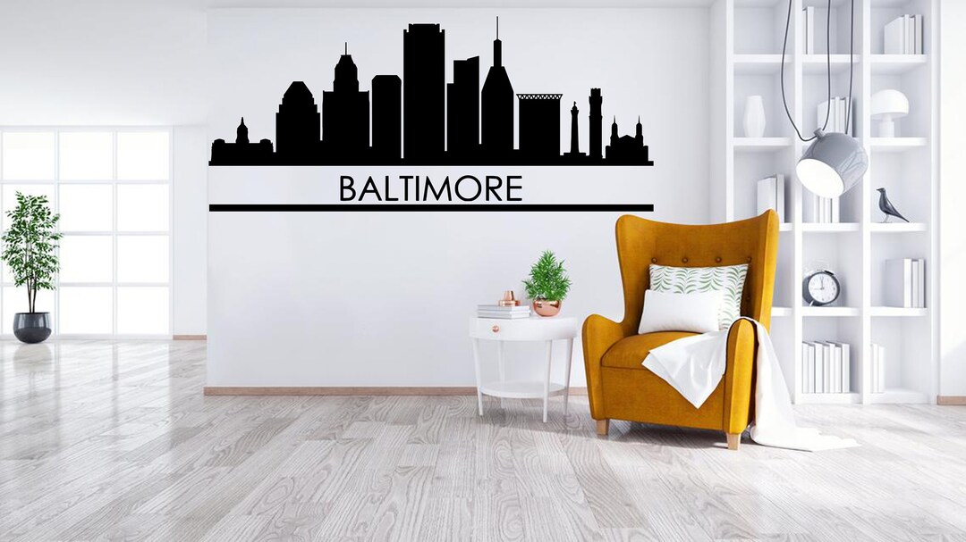 Baltimore City Skyline Wall Decal Vinyl Sticker City Baltimore Maryland ...