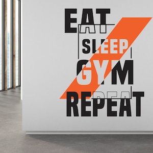 Eat Sleep Gym Repeat Gym Wall Decal Fitness Decor Workout Art Vinyl Gym ...