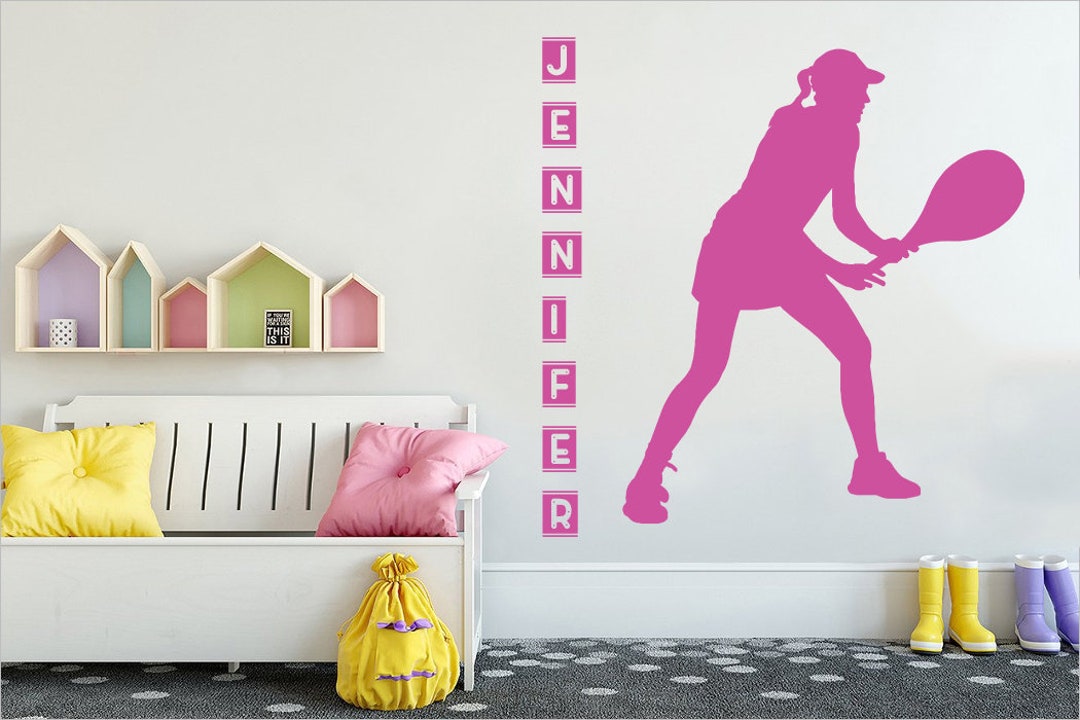 Custom Name Tennis Player Wall Decal Sports Vinyl Sticker Home Interior ...