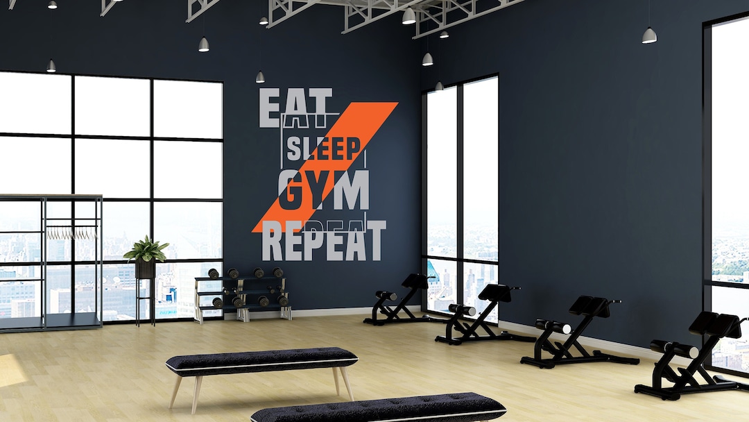 Eat Sleep Gym Repeat Gym Wall Decal Fitness Decor Workout Art Vinyl Gym ...