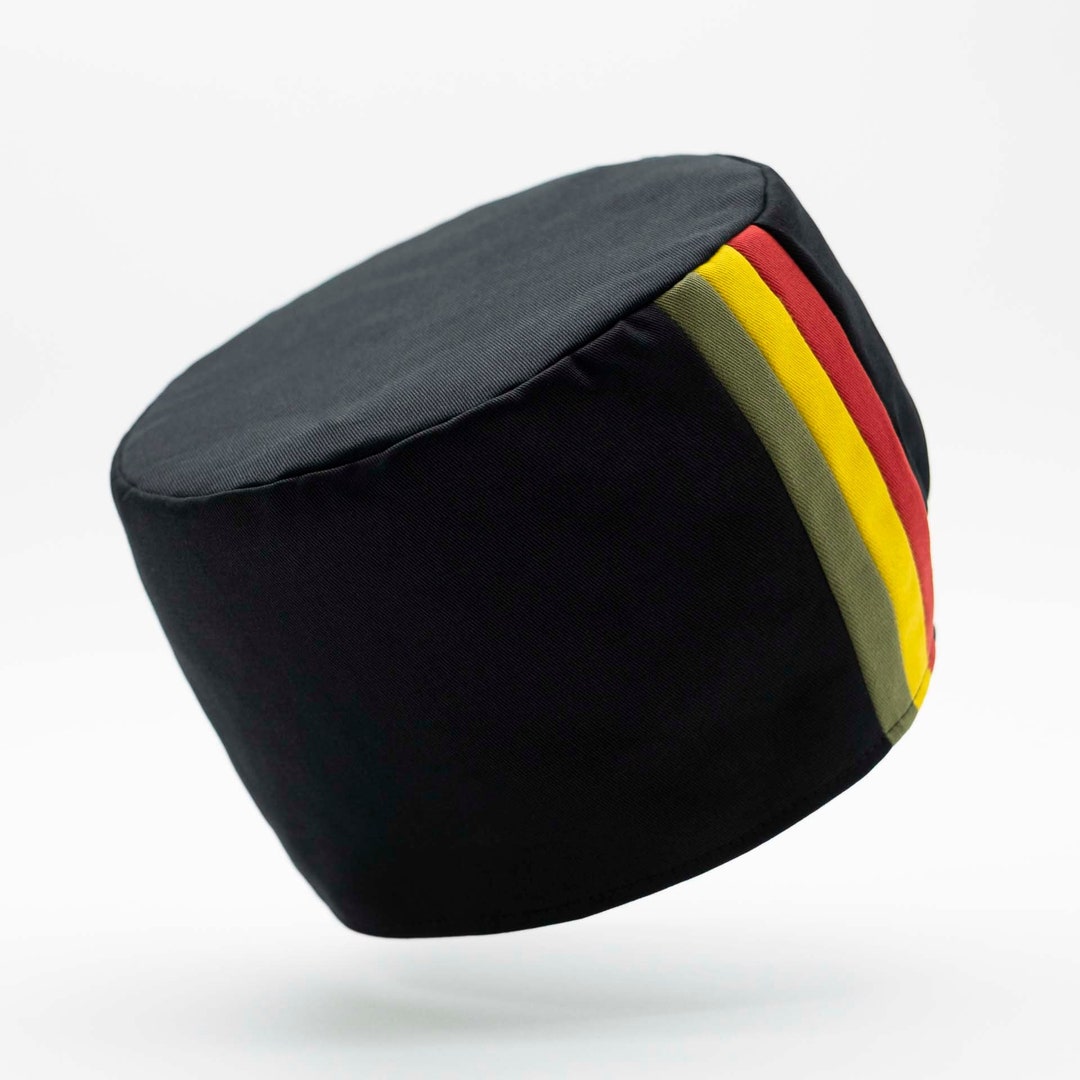 Rasta Hat Without Visor in Black Cotton With 3 Stripes Green Yellow Red ...