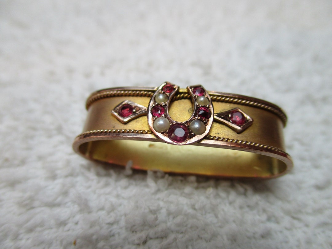 Victorianbirmingham 1896 9ct Gold Ruby Split Seed-pearl Gemstone 'scarf Clip' - Etsy