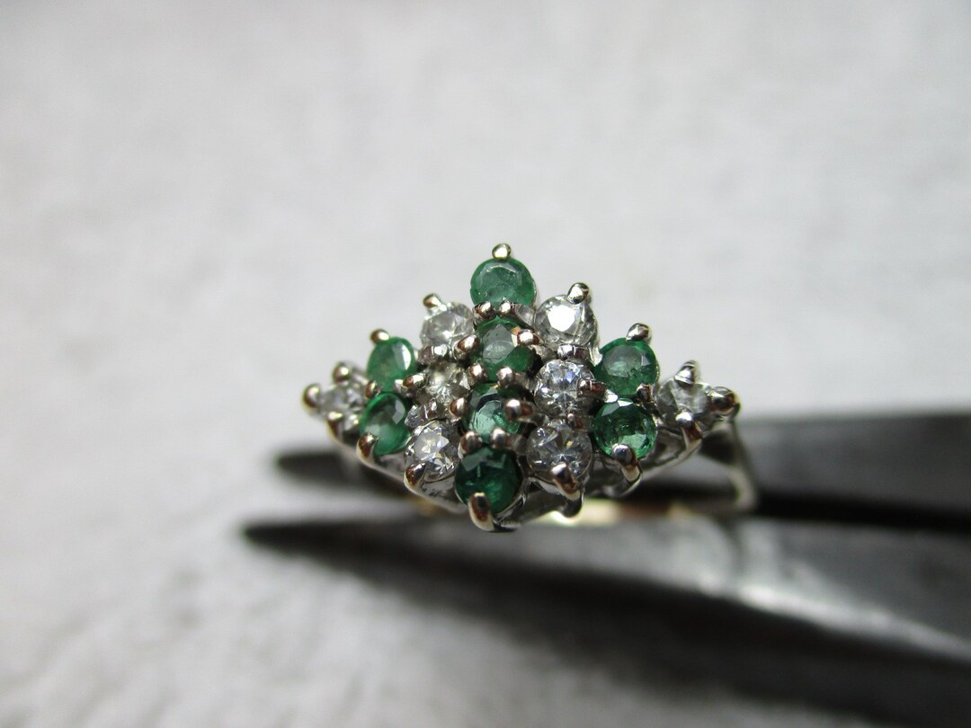 Vintage 9ct Solid Gold 'lozenge Shaped' Diamond Emerald Gemstone ...