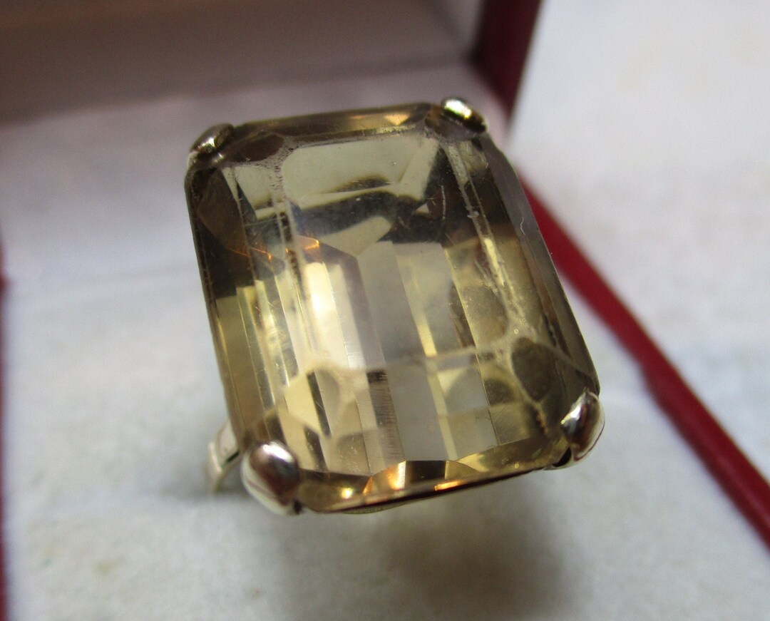 Antique 15ct Solid Gold 'block Shaped' Citrine Solitaire Gemstone Ring ...