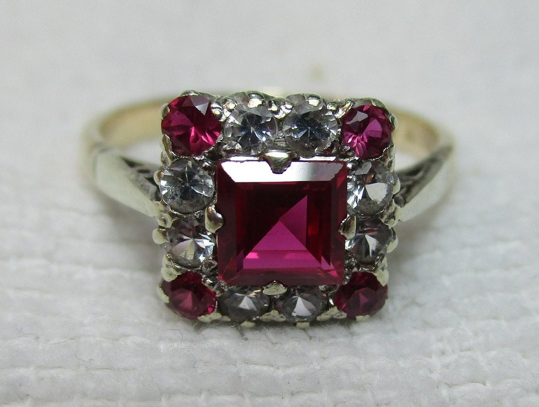 Art Deco Style 9ct Solid Gold Ruby Cubic Zirconia Gemstone Cluster Ring2.7 Grams - Etsy