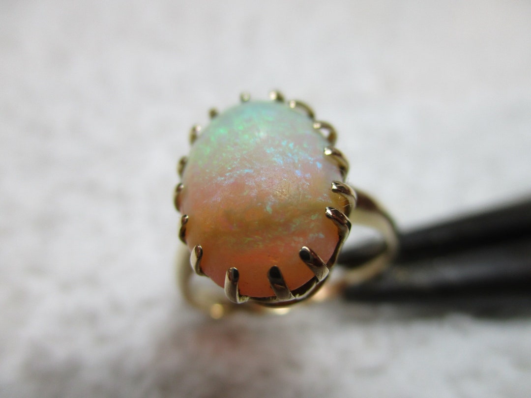 Antique 18ct Gold Oval Shaped 'opal' Solitaire Gemstone Ring6.5ct Opal ...