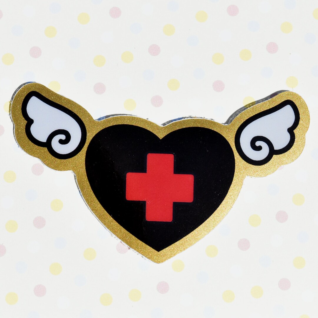 Black Kawaii Metallic Cross Heart Decal - Etsy