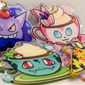 Pokemon Cafe Holographic Acrylic Keychain - Bulbasaur Dedenne Gengar ...