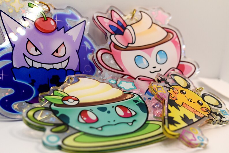 Pokemon Cafe Holographic Acrylic Keychain Bulbasaur Dedenne - Etsy