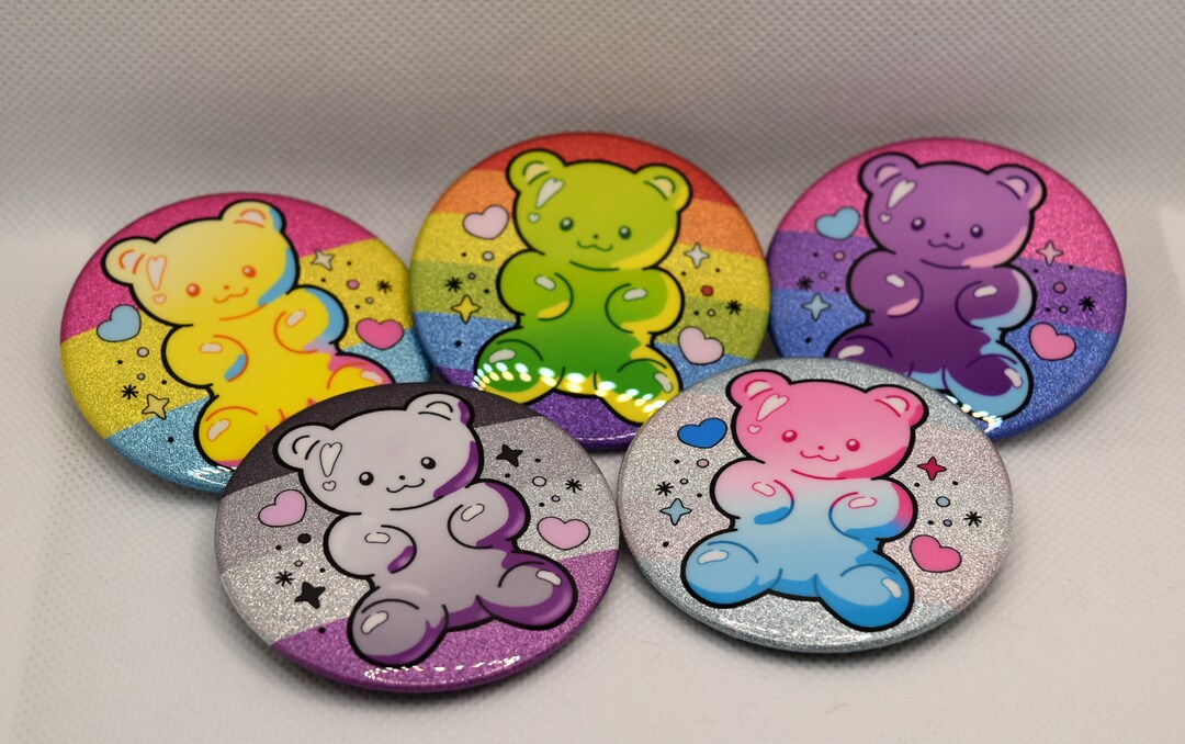 Glittery Pride Flag Bear Buttons - Ace / Bi / Gay / Pan / Trans - Etsy