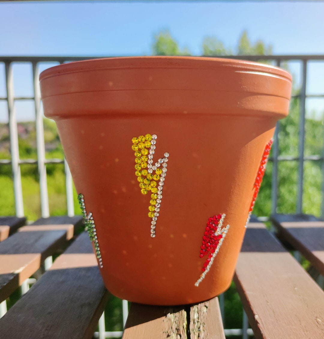 Lightning Bolt Rhinestone Plant Pot - Etsy