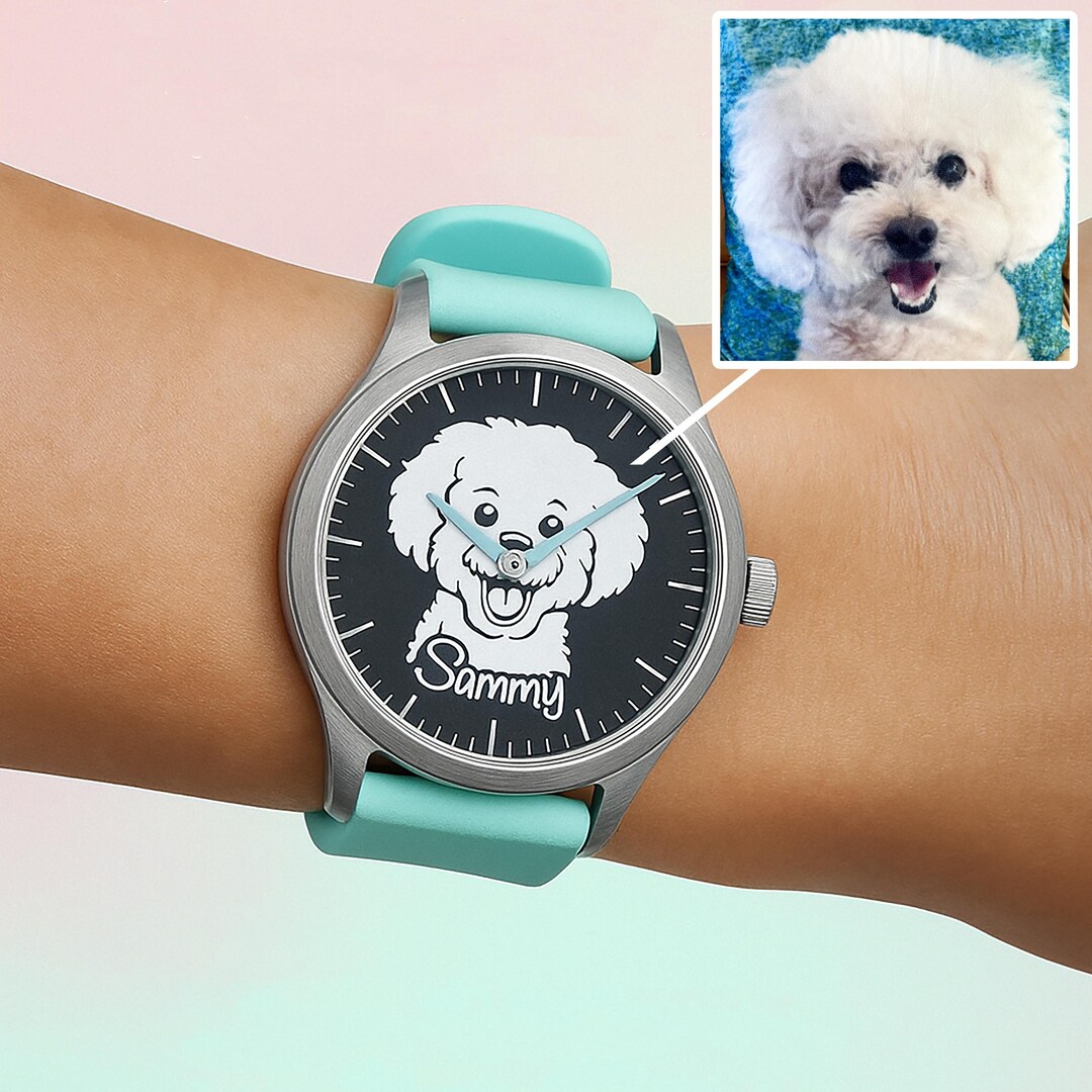 Custom Poodle Watch, Personalized Photo Watch Pet Portrait Wristwatch ...