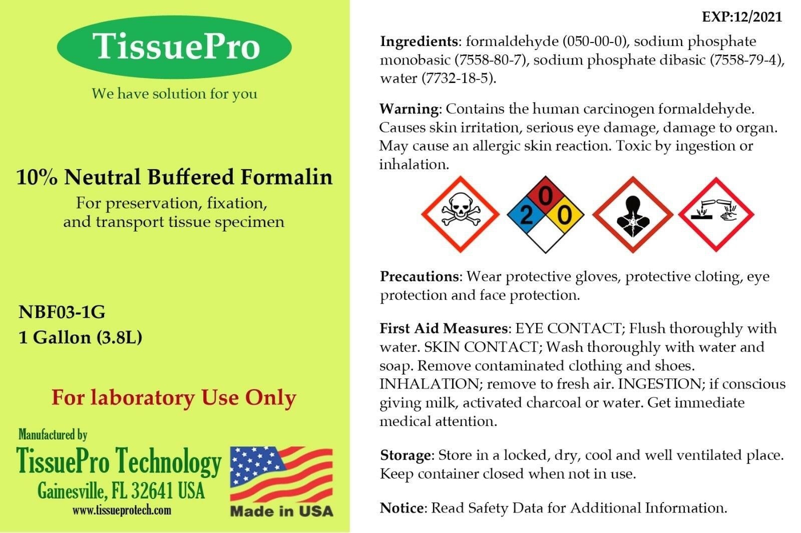 10% Neutral Buffered Formalin 1 Gallon (3.8 Liters) From Tissuepro FREE ...