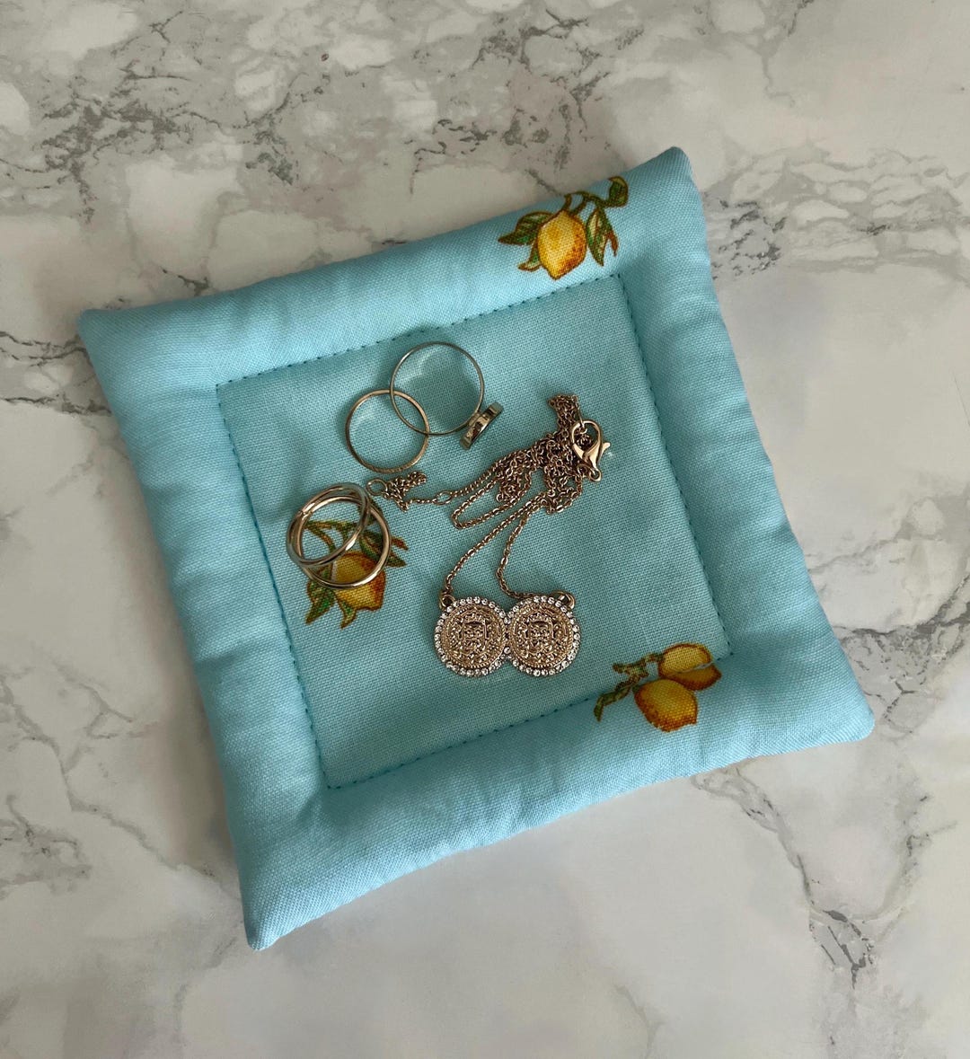 Cherries/lemons/blueberries Fruit Print Cotton Jewellery | Trinket Tray ...