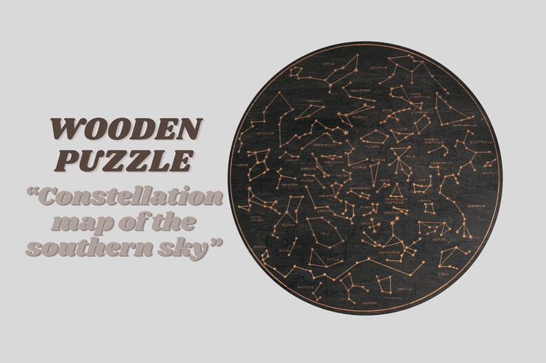 Star Map of the Southern Sky, Wooden Puzzle & Unique Wall Decor, Glow ...