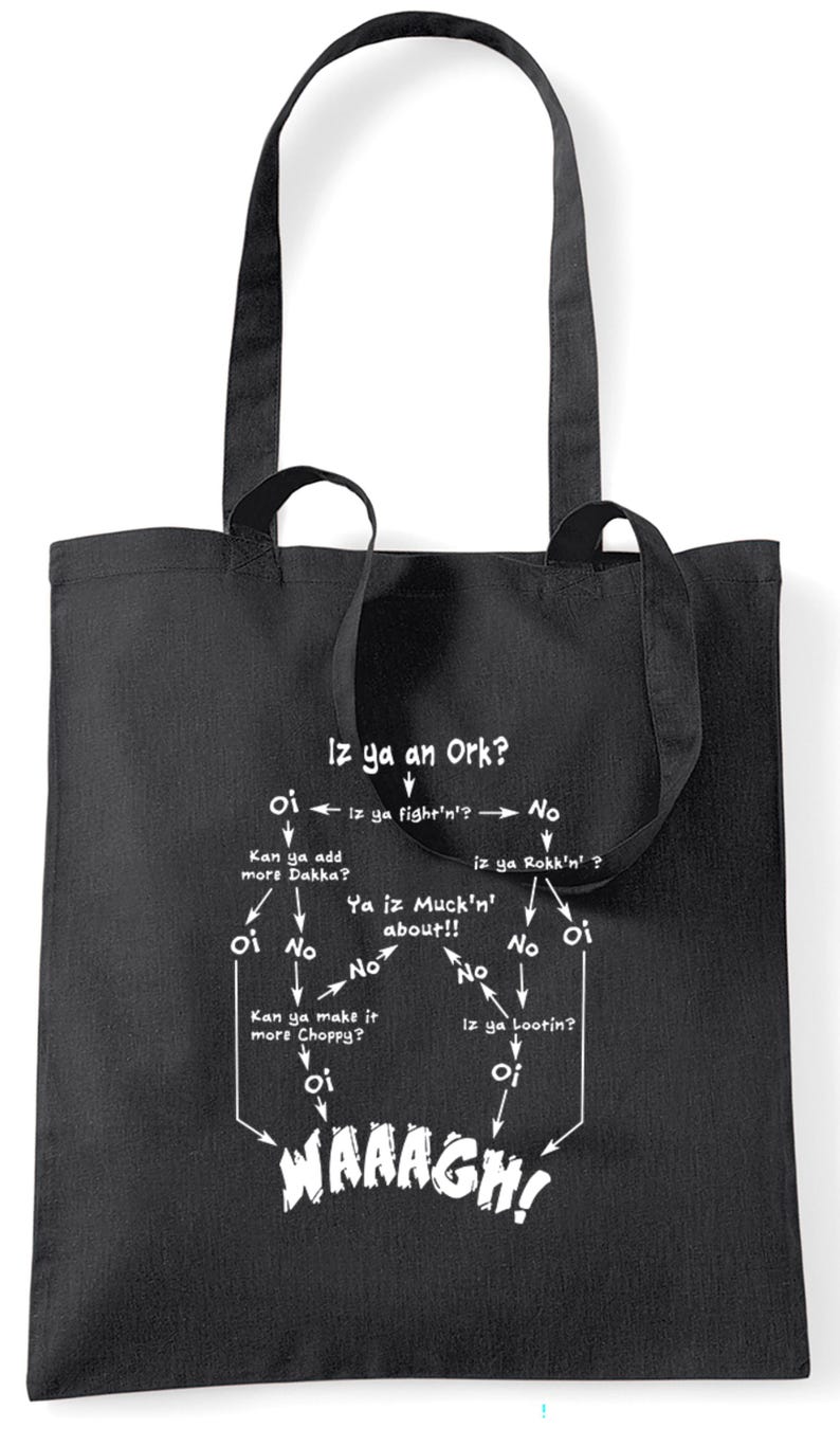 Ork Flow Chart Waagh Decision Decishun Fingy Funny Gift Tote Bag Black ...