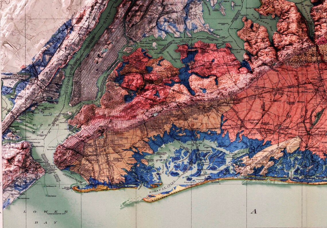 1913 Geologic Map of Long Island, New York - 3D Rendered 2D Print - Etsy