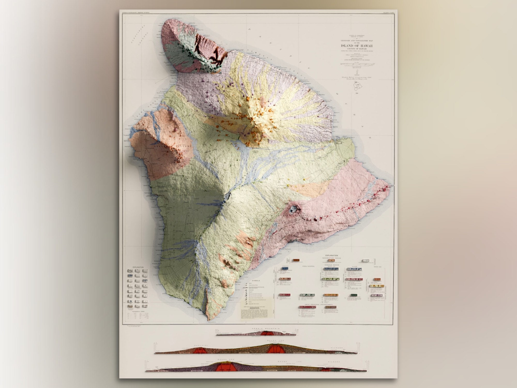The Island of Hawaii - 1945 USGS Historic Geologic Map - Topographic ...