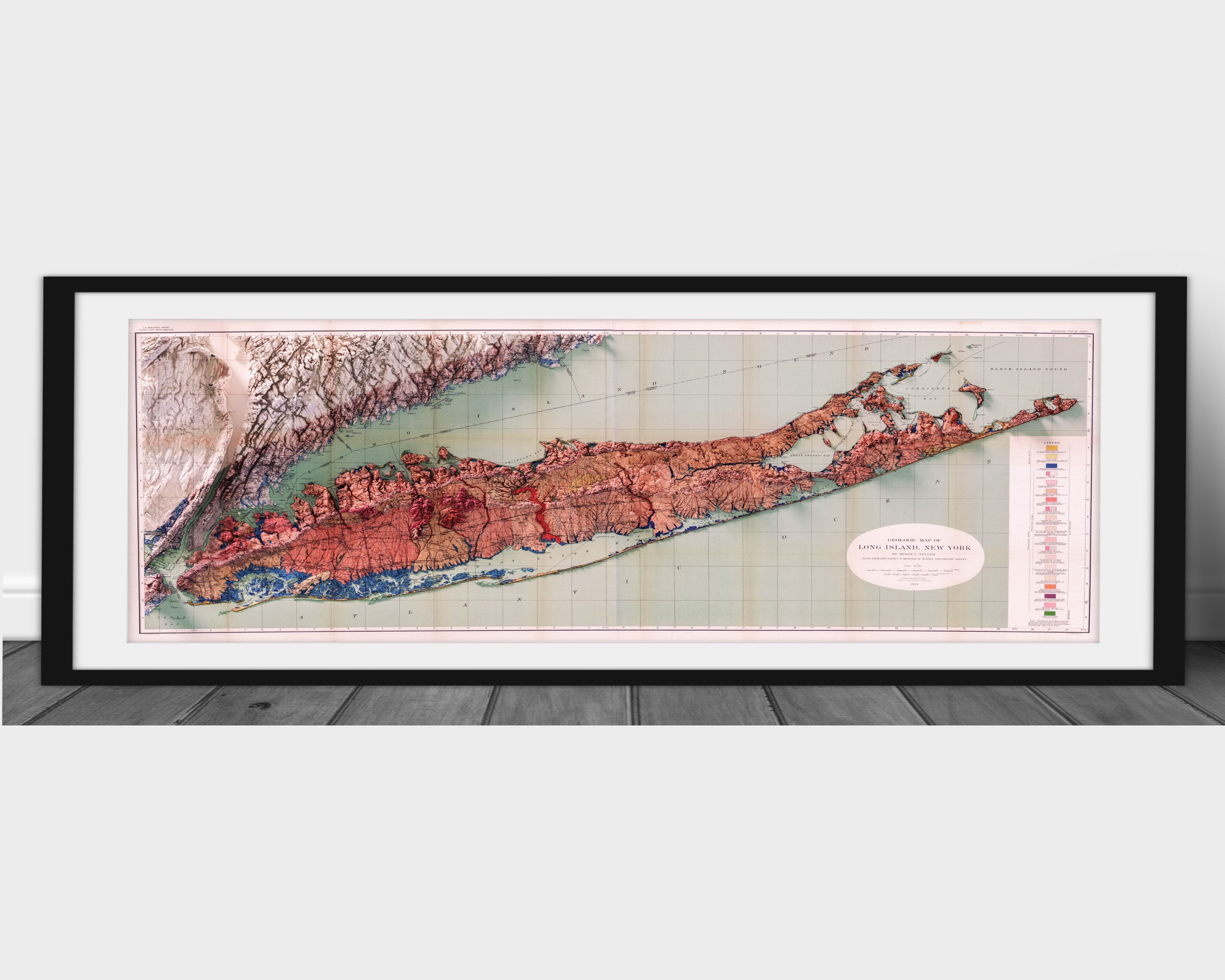 1913 Geologic Map of Long Island, New York - 3D Rendered 2D Print - Etsy