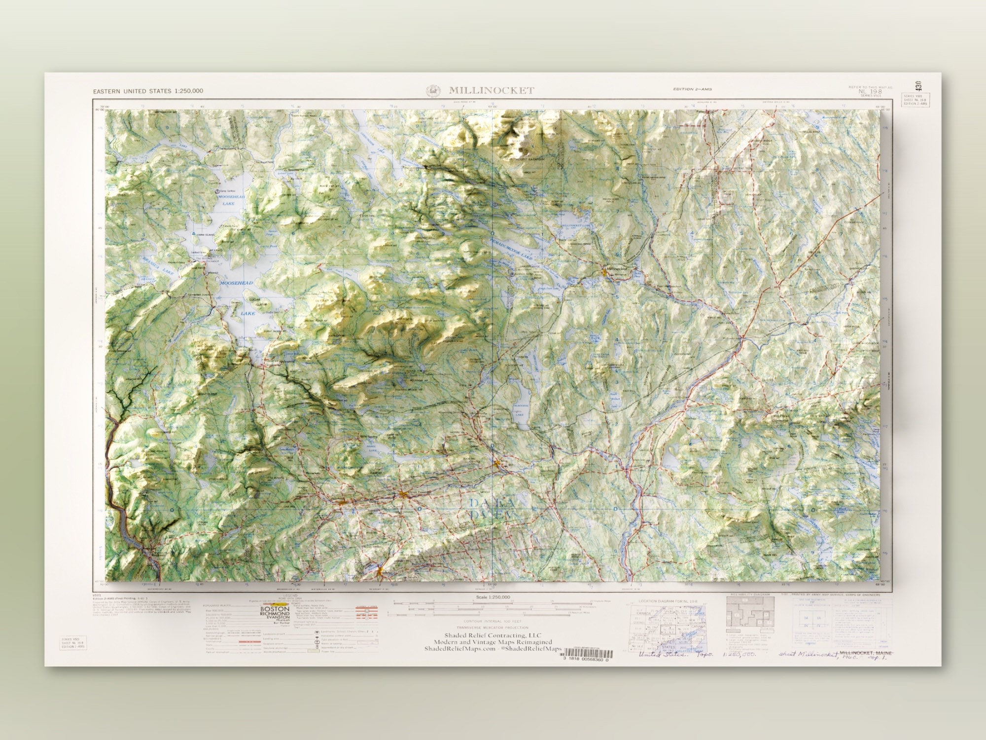 Mount Katahdin Topographic Map Print: Historic Millinocket USGS Shaded ...