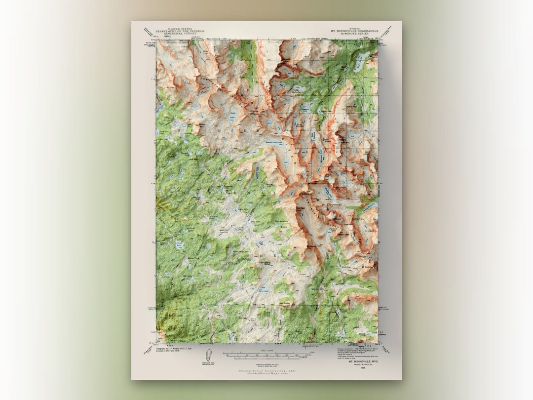 Wind River Range Topographic Map: Mt Bonneville, Wyoming (1938) - Etsy