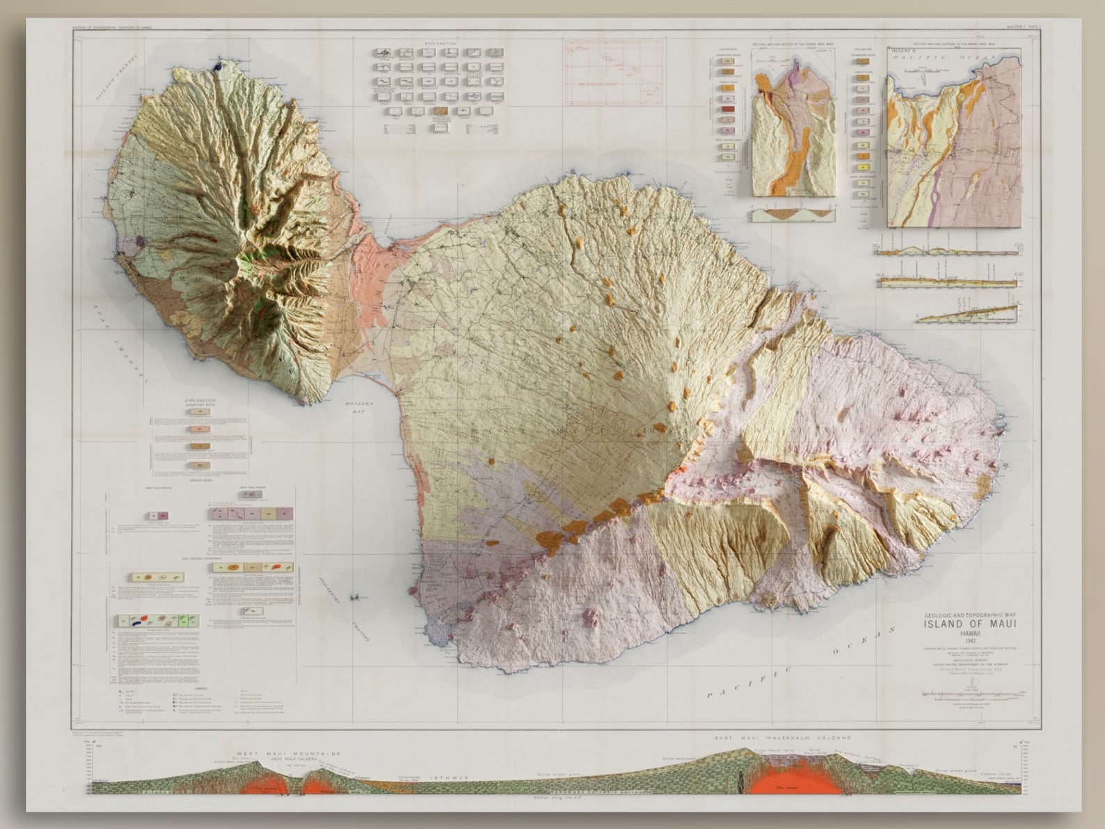 Island of Maui, Hawaii - 1942 USGS Historic Geologic Map Series ...