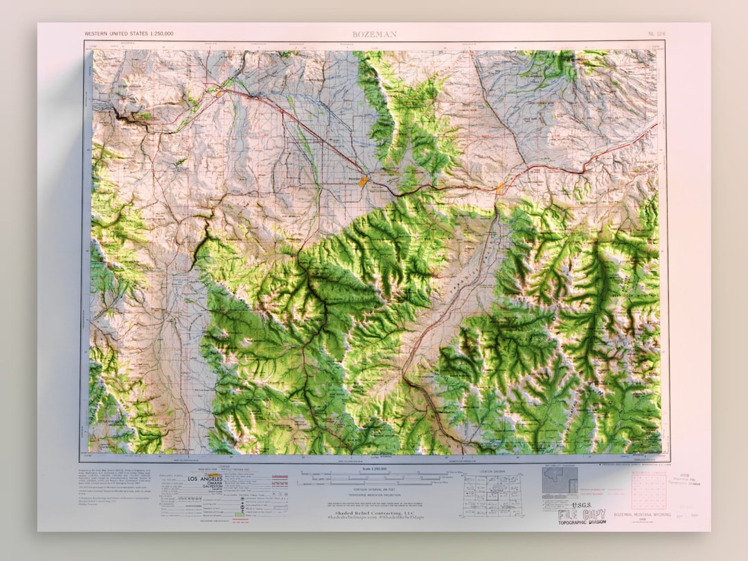 Bozeman (1958) - Historic Montana USGS Quad - Topographic Shaded Relief ...