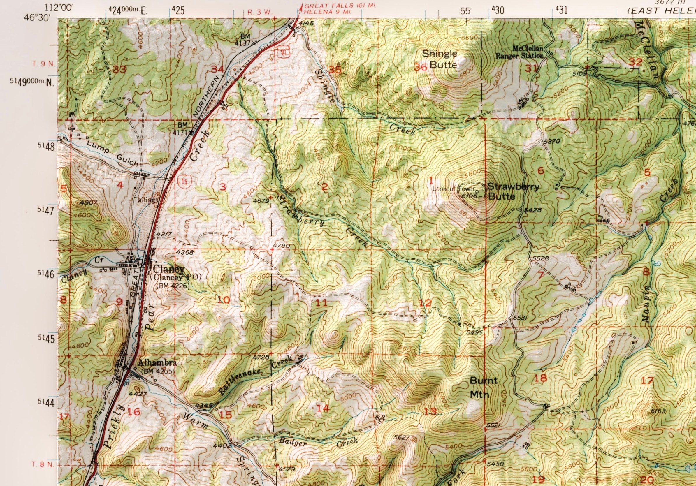 Elkhorn Mountains Clancy, Montana 1950 3D Rendered Historic USGS Topo ...